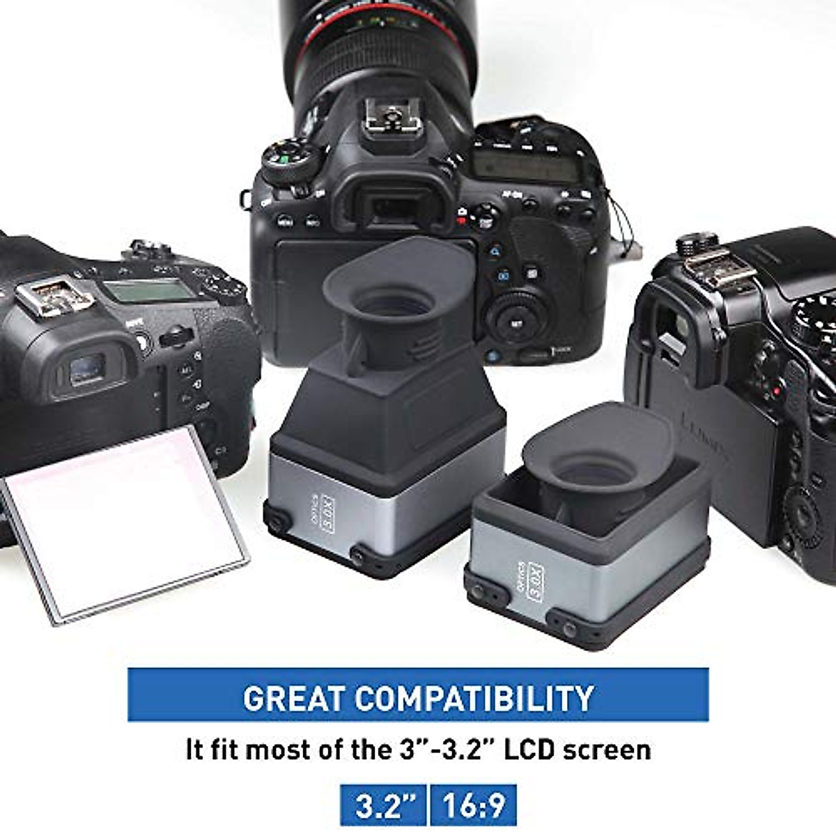 Kamerar CVF-1 Collapsible LCD Viewfinder 3X Magnifier for 3.0" and 3.2" DSRL Camera LCD Screen for Canon, Nikon, Pentax, Sony DSLR, Camera Screen Sunshade Hood