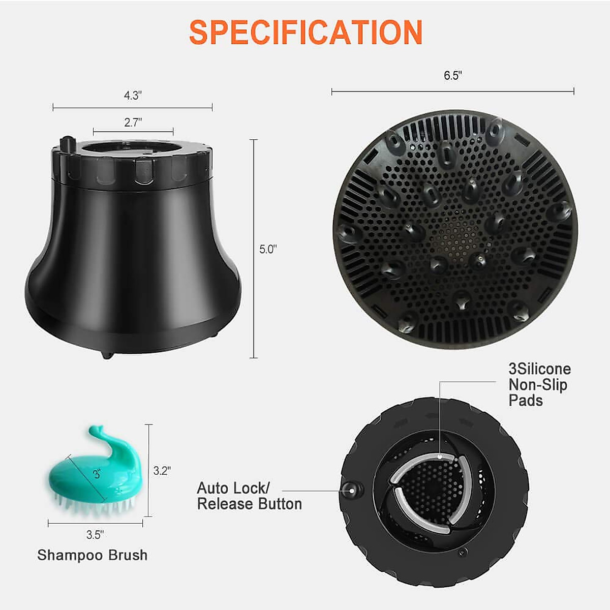 Universal Hair Diffuser, Hair Dryer Diffuser Attachment for Curly and Natural Wavy Hair, Professional Blow Dryer Diffuser, Adjustable from 1.4 Inch to 2.6 Inch