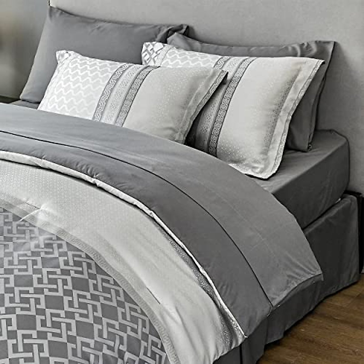Bedsure Queen Size Bedding Set - 7 Pieces Hotel Style Queen Bed in a Bag Comforter Set with Sheets, Soft Textured Queen Bedding Comforter Set, Luxurious Grey Bedding Set