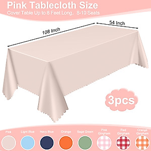 NatNarr 3 Pack Plastic Pink Tablecloth, 54 X 108Inch Disposable Pink Scalloped Edge Table Cloth for Rectangle Tables Waterproof Pink Table Cover for Baby Shower Birthdays Weddings Decor