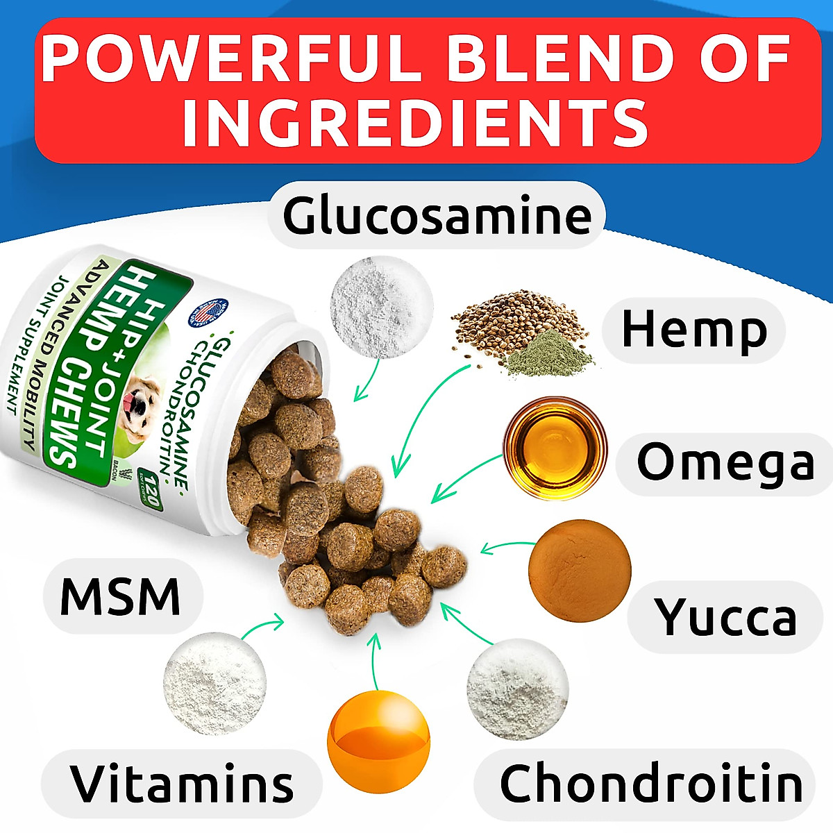 Hemp + Glucosamine + Calming Treats for Dogs Bundle - Joint Pain Relief + Anxiety Relief - Hemp Oil + Chondroitin, w/MSM + Omega 3 - Hip & Joint Supplement + Stress Relief - 240 Chews - Made in USA