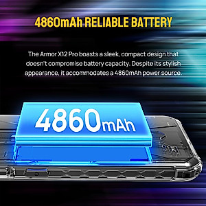 Ulefone Armor X12 Pro Rugged Smartphone Unlocked, MTK Helio G36 8GB+64GB Android 14 Cell Phone, 13MP+8MP, 5.45" HD+, 4860mAh, Dual SIM 4G Rugged Phone, NFC GPS OTG FM,T-Mobile,Black