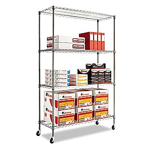 Alera Complete Wire Shelving Unit w/Caster, 48" x 18" x 72", Black Anthracite