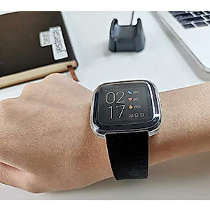 Replacement Charger Dock Compatible with Fitbit Versa 2 Charger, Charging Cradle Stand Cable and 2Pcs Full Cover Case Screen Protector, Soft Plated TPU Case for Versa 2 Smart Watch