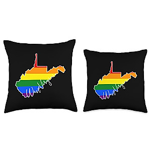 West Virginia Map USA State Rainbow Pride Flag West Virginia Map USA State Rainbow Flag Pride Month Throw Pillow, 16x16, Multicolor