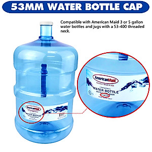 Calvana 6pk 53mm Reusable Water Jug Caps, Lids for 3 and 5 Gallon Water Jug, Water Bottle Cover Screw Top, Compatible with American Maid Plastic Water Bottles and Jugs Ranging, PP Material, White
