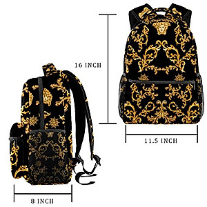 Lightweight Backpack Student Vintage Golden Baroque Print Pattern School Book Bags Casual Daypack