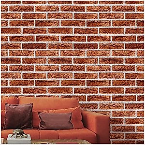 bofeifs Brick Wallpaper Peel and Sbofeifs Brick Wallpaper Peel and Stick Decorative Paper Self-Adhesive Sticker for Home Apartment Wall Fireplace Christmas Decor（Red） 17.7 x 118 inches
