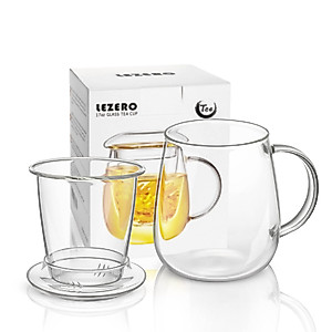 Glass Tea Infuser Cup with Strainer and Lid Gift Kit, Borosilicate Glass Teacup with Tea Filter for Blooming Tea and Loose Leaf Tea, Filter 99% of Tea Leaves, Lead-free, 17oz