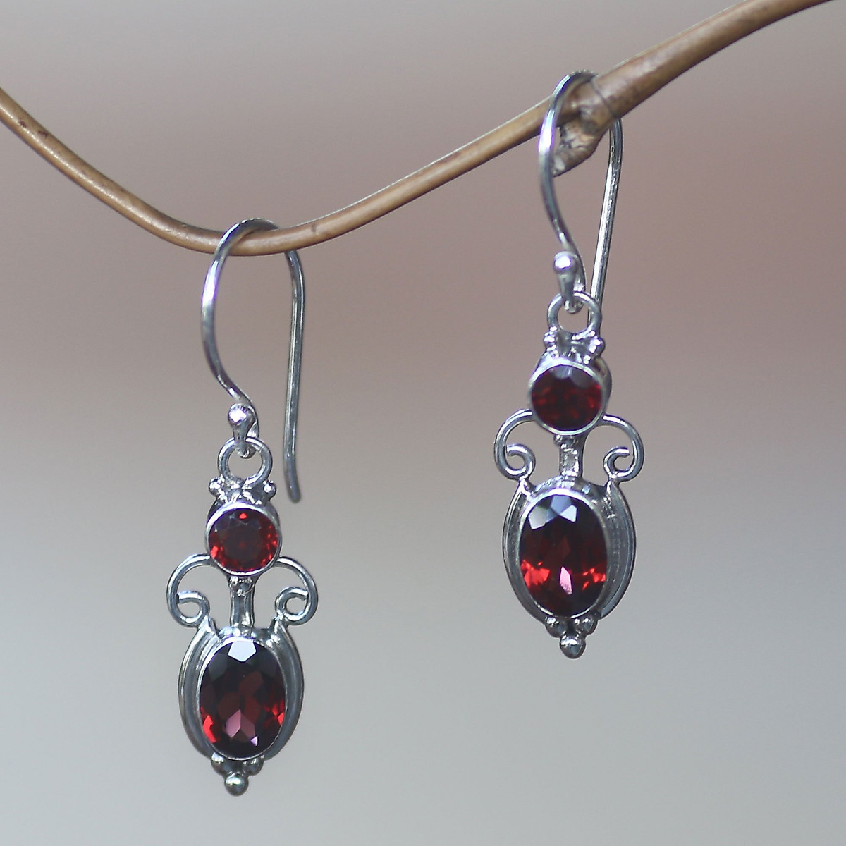 NOVICA Artisan Handcrafted Garnet Dangle Earrings | .925 Sterling Silver Garnet Dangle Earrings | Birthstone Dangle Earring | Crown Dangle Earring | Handmade Dangle Earring | Indonesia Themed