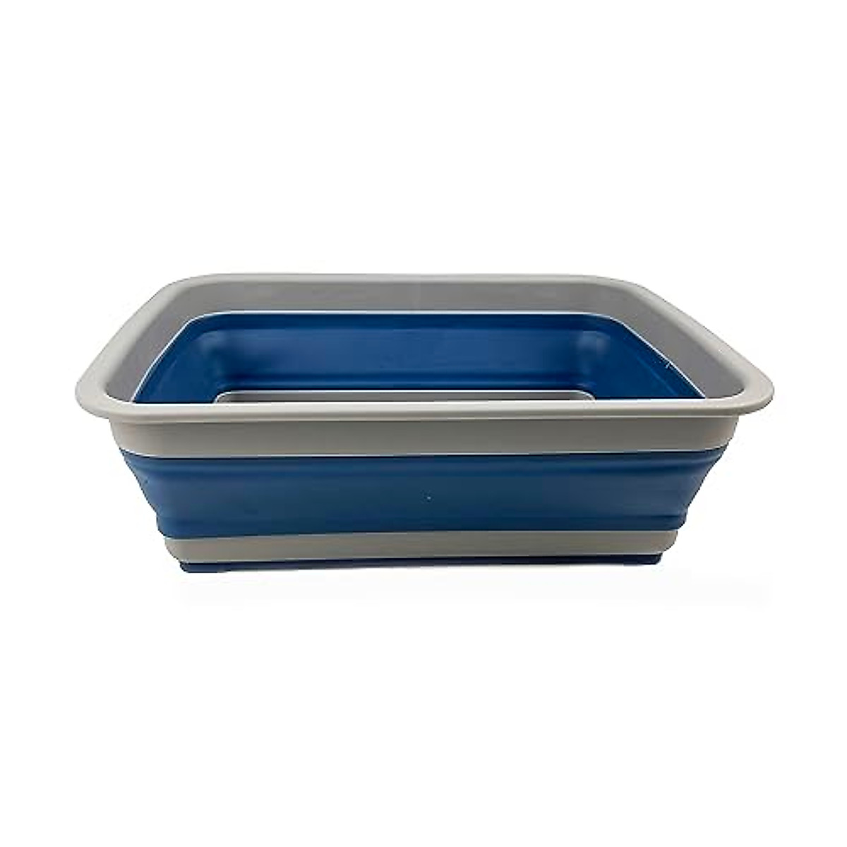 SAMMART 8L (2.1 Gallon) Collapsible Tub - Foldable Dish Tub - Portable Washing Basin - Space Saving Plastic Washtub (Grey/Mist Blue(Dish tub))