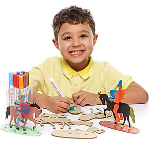 Baker Ross FE277 Knight Woodcraft Kits - Pack of 4, Wooden Crafts for Children to Decorate and Display, Kids Educational Activity