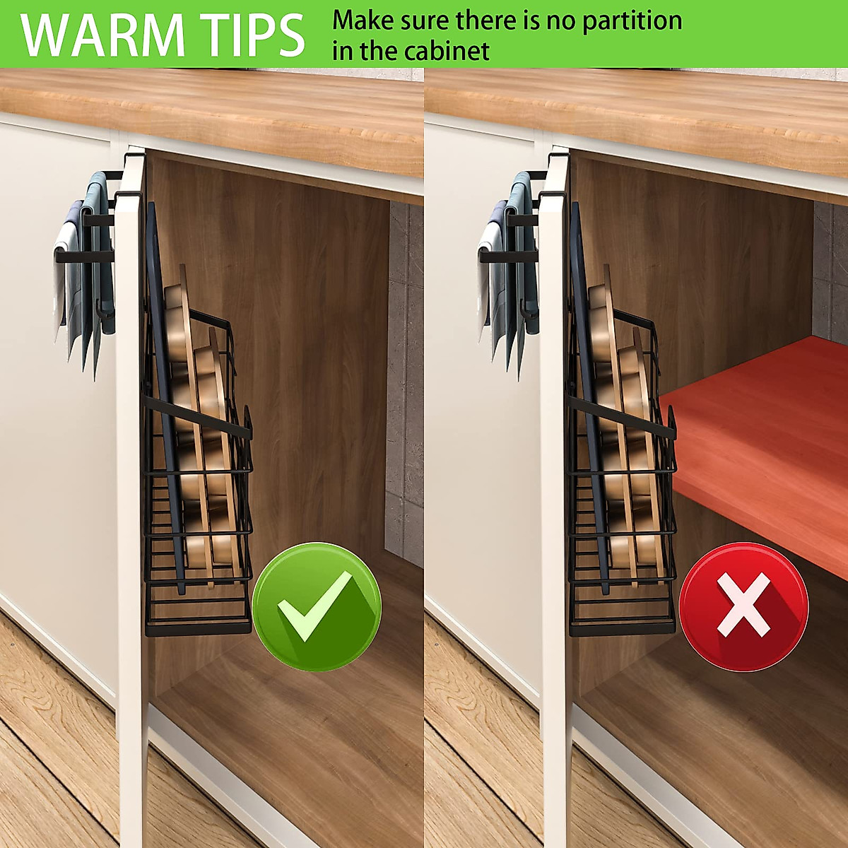 YEEBEIJIM Over the Cabinet Door Organizer 3 Pack, Kitchen Cabinet Organizer Wall Mount Storage Basket for Cutting Board, Grid Storage Basket Holder Rack for Kitchen Pantry Bathroom