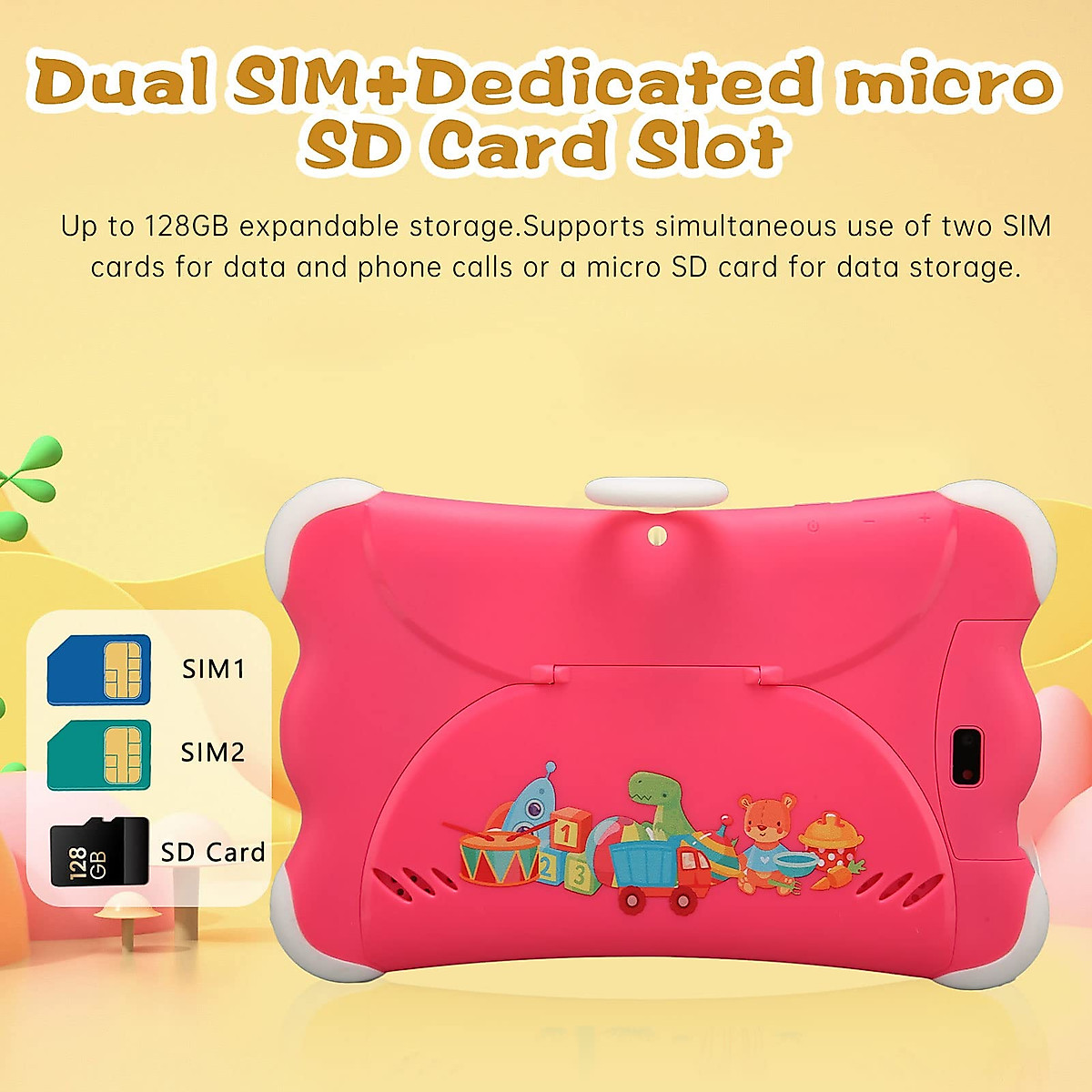 AMONIDA Kids Tablet, Eye Protection MTK6582 Toddler Tablet 7 Inch 1280x800 for Play (US Plug)