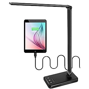 LED Desk Lamp with USB Charging Port,Eyes Caring Dimmable Office Lamp,Reading Desk Light Touch Control with 5 Modes 10 Lightings,30/60 Mins Timer Table Lamp,Desk Lamps for Home Office Dorm