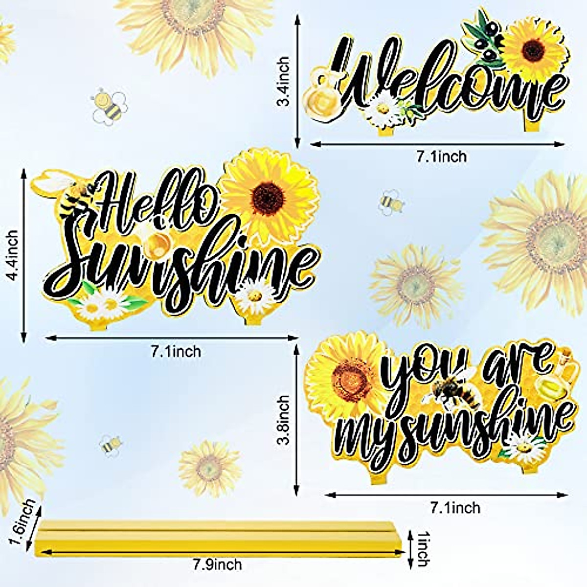 3 Pieces Sunflower wooden Table Centerpieces Sign Sunflower Table Sign Welcome wood Bee Centerpieces Table Decoration Rustic Hello Sunshine Sign Welcome Table Decoration Signs Art for Home Table Decor