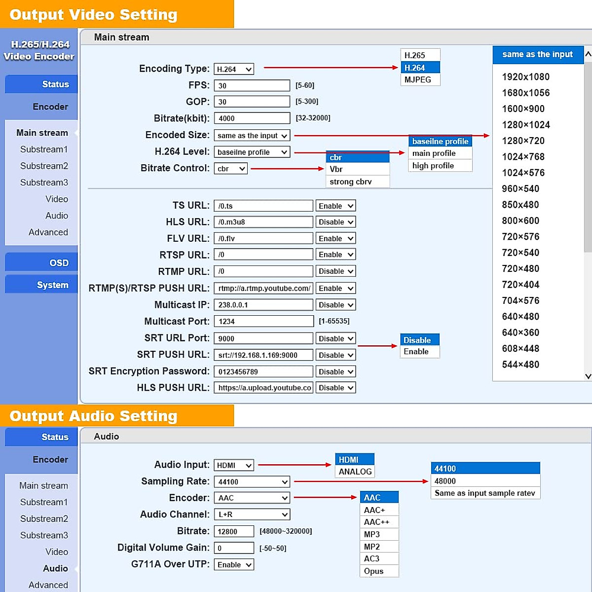 URayCoder HEVC H.265 H.264 Live HDMI Video Encoder HD Video Audio Encoders Support RTSP RTMP HTTP UDP HLS SRT for IPTV or Live Broadcast on YouTube, Facebook, Wowza, Xtream Codes, NVR, etc.