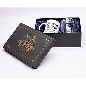 PUGED Unique Retirement Gift for Men Gifted Package Set 11 oz Coffee Mug and 18 oz Stemless Wine Glass Funny Male Retired Idea Goodbye Gift for Coworkers Office, Grandpa, Dad and Husband