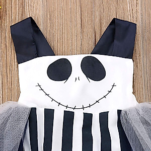 Lamuusaa Newborn Infant Toddler Baby Girl Halloween Smile Romper Tank Top Bodysuit Halter Bowknot Jumpsuit Tutu Dress (70/0-6M, Black+White)