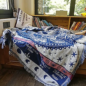 LOERCCE Cotton Throw Blanket ​for Couch Sofa Celestial Constellation 50" X 70"