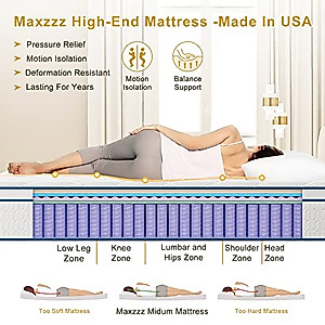 Maxzzz King Mattress, 14 Inch Hybrid Memory Foam Mattress with Individual Pocket Springs, King Mattress in a Box, Pressure Relief & Motion Isolation, Medium Firm Bed Mattress,US-Made