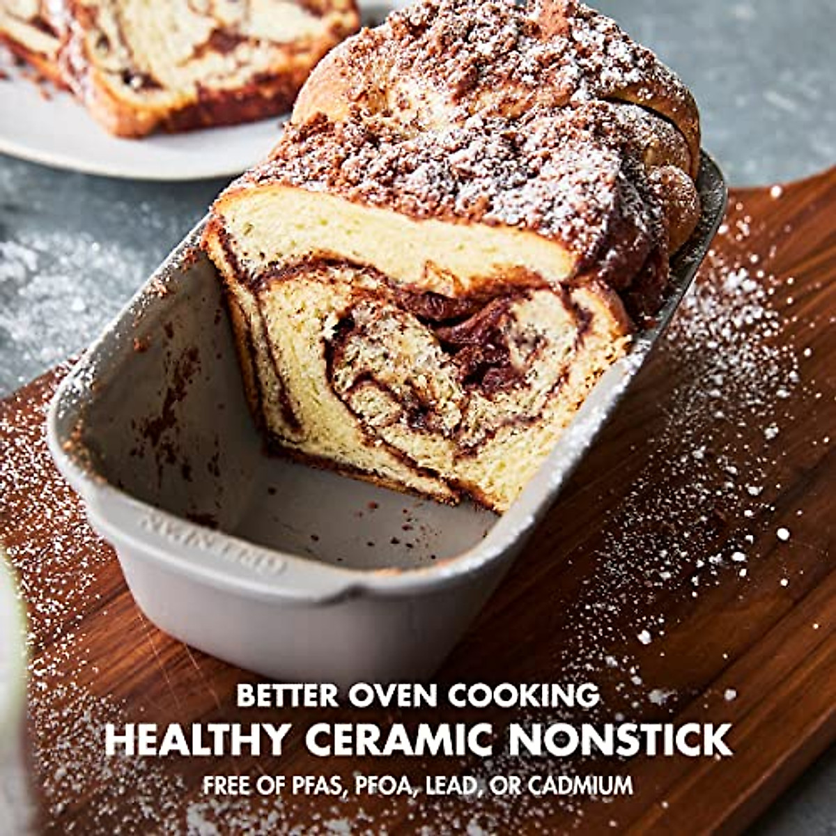 GreenPan Premiere Ovenware Healthy Ceramic Nonstick 1 lb. Loaf Baking Pan, Cast Aluminum, Warp-Free, Oven and Broiler safe to 600F,Dishwasher Safe, PFAS-Free, Gray