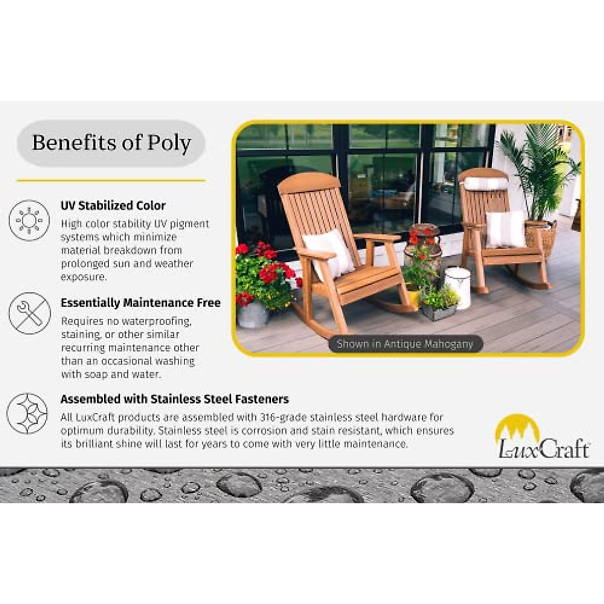 LuxCraft Plastic Poly Outdoor Rocking Chair, Front Porch Rocker, Patio Rocking Chair for Outside (Black)