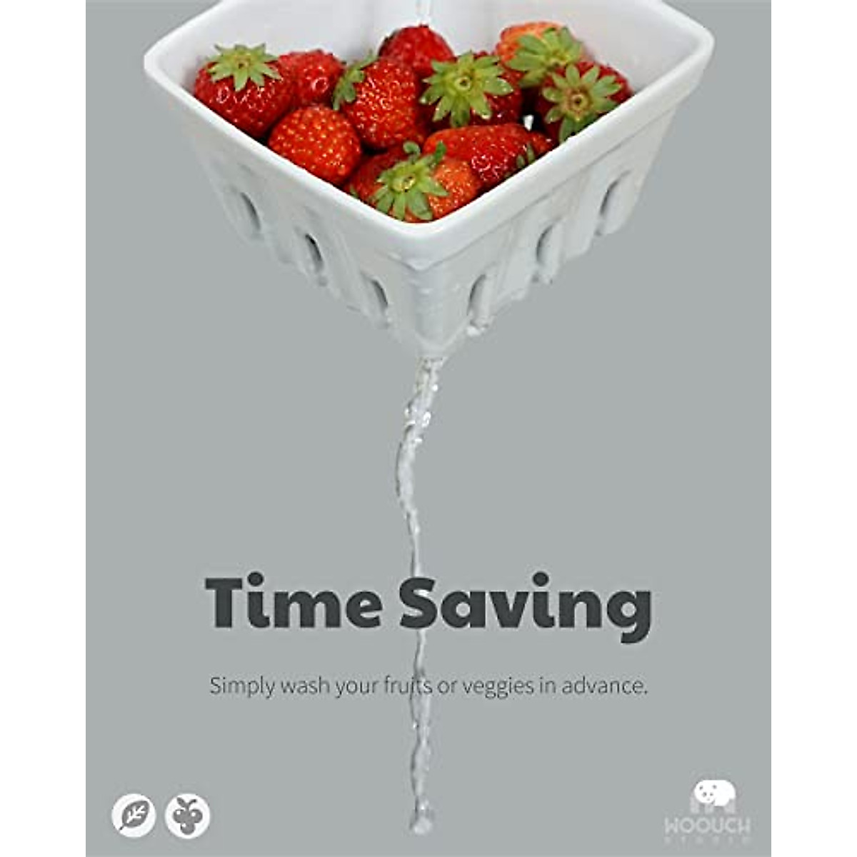 Woouch Ceramic Berry Basket, Square Fruit Bowl With Holes, 5.7" Colander For Kitchen, Cute Small Container For Berries, Strawberry, Grape, Cherry, Rustic Stoneware Décor (White)