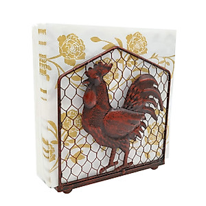 Metal Rooster Design Tabletop Napkin Holder/Freestanding Tissue Dispenser,Rustic Red