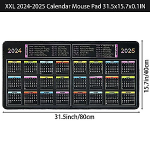 9CH Large Gaming Mouse Pad 2024-2025 Calendar with Holidays Mouse Pad Non-Slip Rubber Base, Computer Mouse Pad for Desktop Work, Game, Office(31.5 x 15.7 Inch-Black)