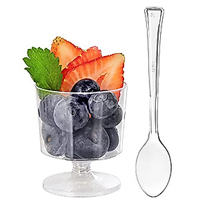 Exquisite Mini Dessert Cups With Spoons 200 Pcs I Serves 100 I Disposable Mini Plastic Mousse Cups With Spoons For Mini Dessert I 2 Oz Small Dessert Cups with Spoons I Clear Dessert Cups With Spoons