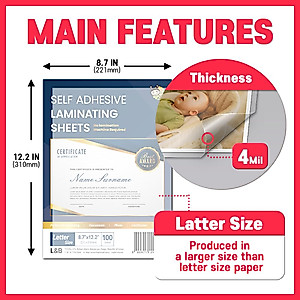 No Heat Laminating Sheets Self Sealing 8.5 x 11 Inch, 20 Pack, 4mil Thickness, No Machine Self Adhesive Laminating Sheets [Letter Size] by HA SHI