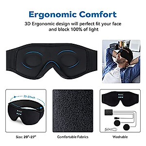 FREGENBO Sleep Headphones Eye Mask, 20-27 Adjustable Music 3D Sleep Mask Upgraded, Wireless Sleeping Headphones for Side Sleepers, HandsFree for Meditation Insomnia Travel(Black)