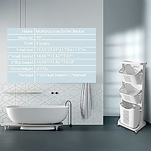 DNYSYSJ 3 Tier Laundry Storage Basket, Rolling Laundry Cart with Wheels, Laundry Sorter Hamper, Multipurpose Sorter Basket