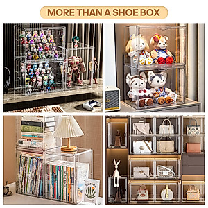 Shoe Boxes Large Clear Stackable with Magnetic Door Storage for Sneaker Boot Container with an Adjustable Divider, Big Display Storage Box with Lids (3 Pack)