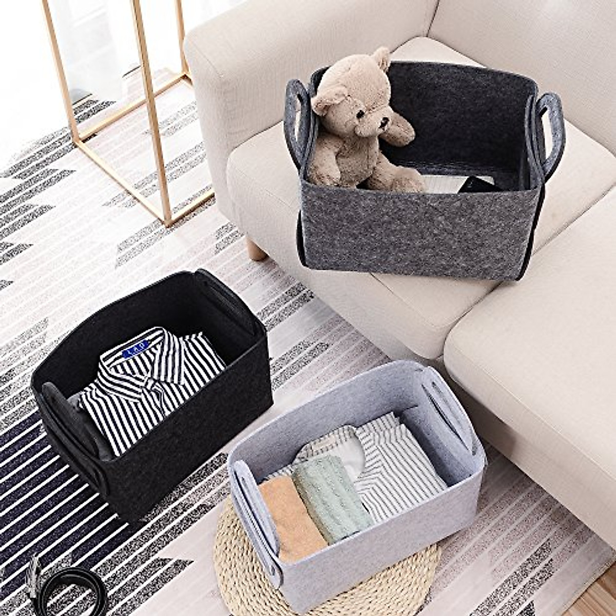 Storage Basket Felt Storage Bin Collapsible & Convenient Box Organizer with Carry Handles for Office Bedroom Closet Babies Nursery Toys DVD Laundry Organizing