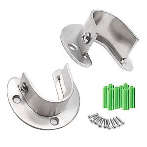 Seimneire 2pcs Heavy Duty Stainless Steel Rod Socket, Wardrobe Bracket Flange Rod Holder Closet Rod End Supports Fit 1-1/3" Diameter, U Shaped - Silver