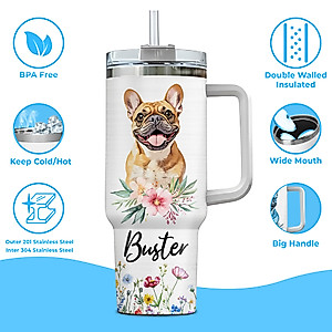 Hyturtle Personalized Dog Mom Gifts For Women on Mothers Day Birthday, 40oz Tumbler with Handle and Straw for Dog Lovers, Best Gift Idea for Fur Mama Custom Photo Stainless Steel Travel Cup With Lid