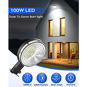 CINOTON 100W LED Barn Light Dusk to Dawn Outdoor Lighting, Black 1 Pack & 30W LED Wall Pack Light with Dusk to Dawn Sensor 2Pack