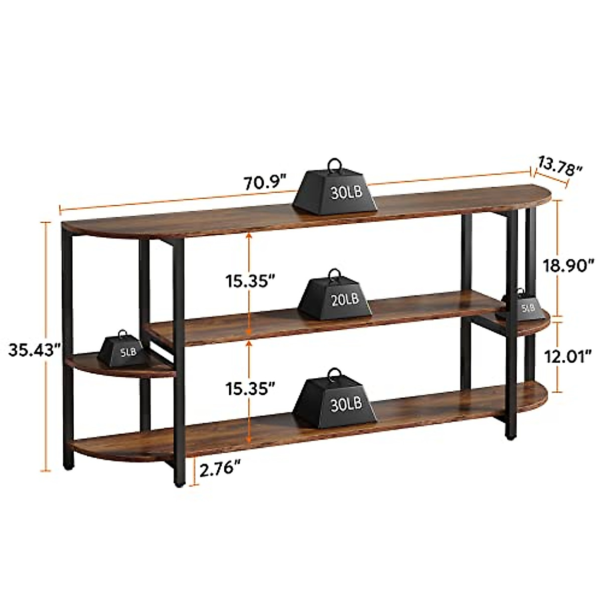 Tribesigns 70.9 Inch Extra Long Console Table, Industrial Sofa Table Behind Couch, Entry Table with Storage for Entryway, Hallway, Living Room, Rustic Brown