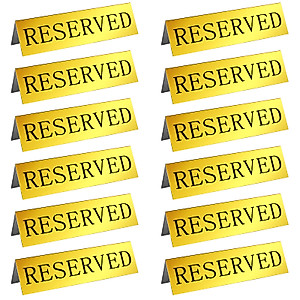 12 Pieces Table Top Reserved Sign Metal Reserved Table Signs Reserved Seating Signs Double Sided Table Tent Sign for Wedding Restaurant Family Ceremony Events, 5.91 x 3.15 Inches (Golden)