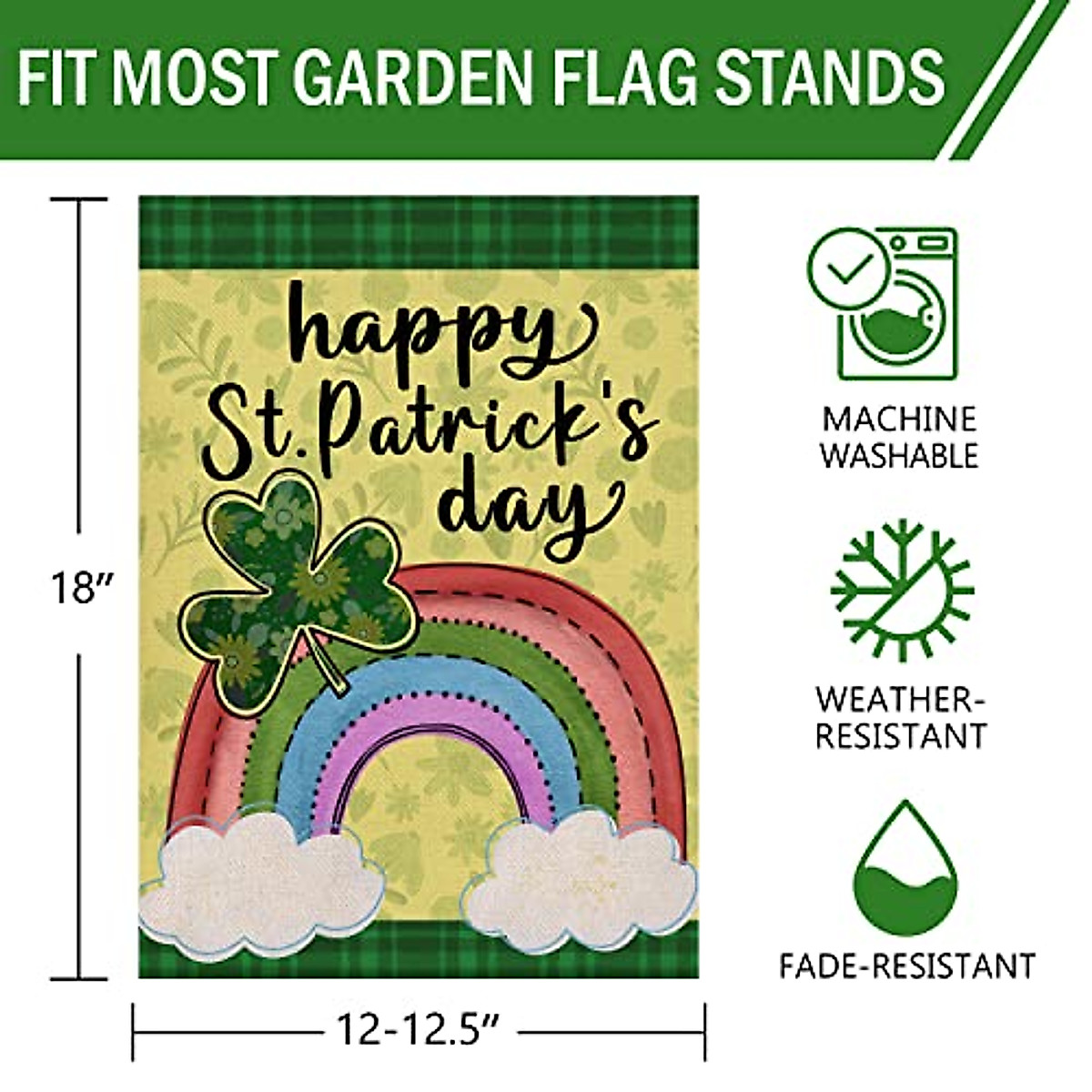 Furiaz Happy St Patricks Day Small Decorative Garden Flag, Shamrock Clover Rainbow Lucky Yard Outside Decorations, Irish Luck Burlap Outdoor Home Decor Double Sided 12 x 18