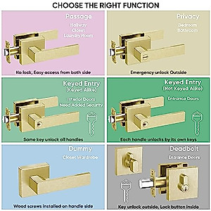 TICONN Door Handle Heavy Duty, Reversible Square Door Lever for Bedroom, Bathroom and Rooms (Satin Brass, Privacy)