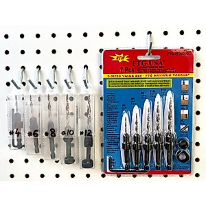 FTG USA Wood Countersink Drill Bit Set 5 Sizes Set Countersink #4, 6, 8, 10, 12 Tapered Drill Bits with Hex Shank Countersink bit, 2 Stop Collar, 1 Allen Wrench, 6 Storage Containers