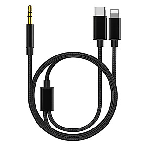 esbeecables Aux Cable for iPhone, 2 in 1 USB C& Lightning to 3.5mm AUX Audio Cable Suitable for Apple Android Car Headset Multi Function Audio Conversion Cable Compatible with Type C or iOS Devices