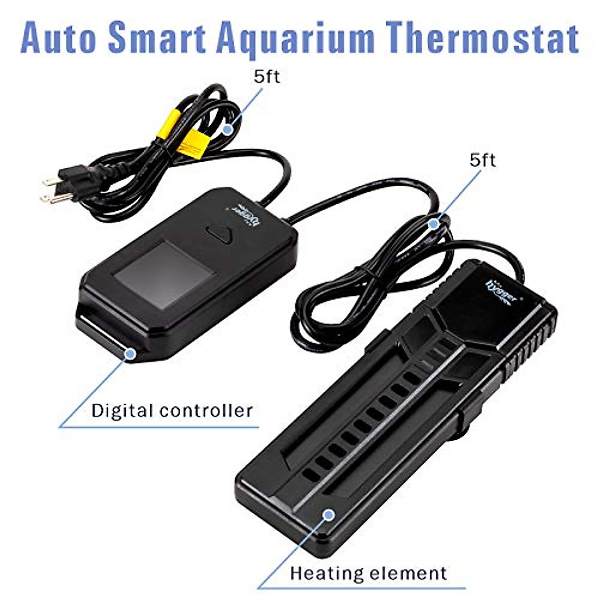 hygger 800W Metal Steel Aquarium Heater for Fresh Water, Digital Submersible Heater with Built-in Thermometer, External LCD Display Thermostat Controller, for Fish Tank 120-180 Gallon