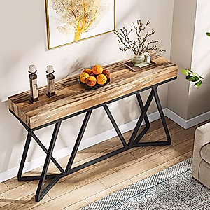 LITTLE TREE Sofa Console Table with Unique Metal Base, Entryway Table Behind Couch Table