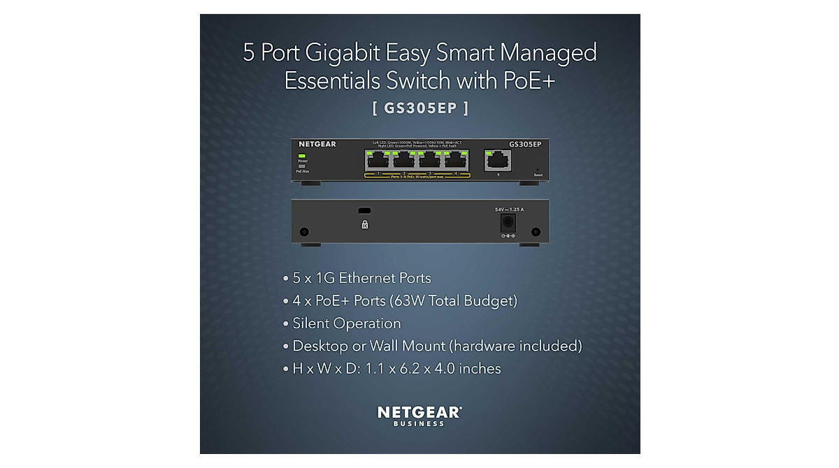 NETGEAR 5 Port PoE Gigabit Ethernet Switch with 63W Power