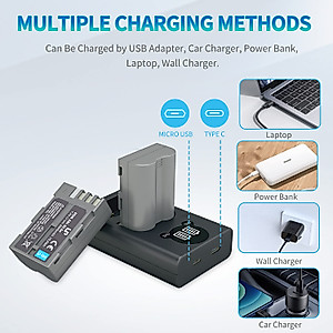 LP EN-EL3e Battery 2-Pack Dual USB Charger with Display for Nikon EN EL3e, EL3, EL3a, MH-18, MH-18a, MH-19, Compatible with Nikon D700, D300s, D300, D200, D100, D90, D80, D70s, D70, D50 & More