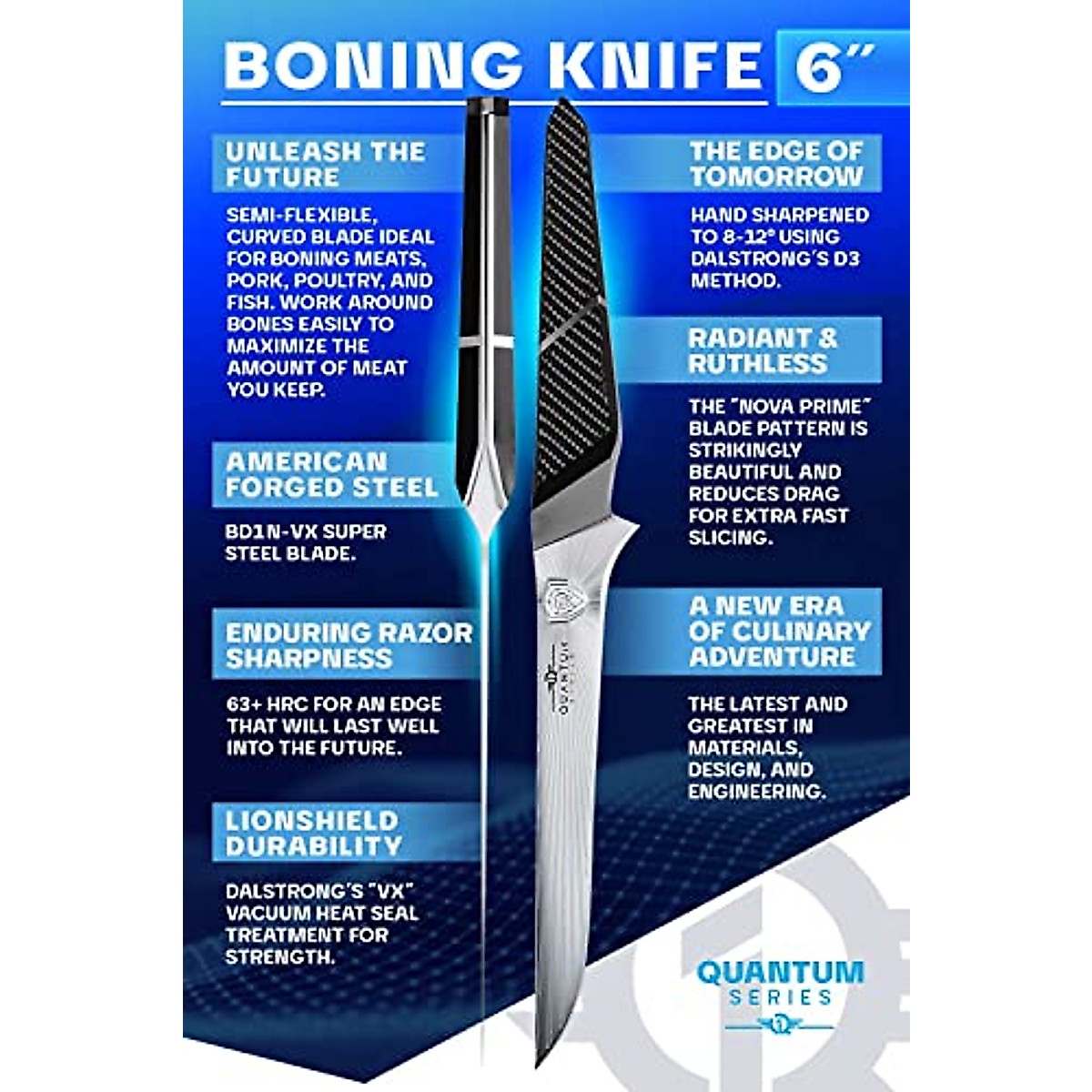 Dalstrong Boning Knife - 6 inch - Quantum 1 Series - Ultra-Sharp - American Forged BD1N-VX Hyper Steel - Carbon Fibre G10 Hybrid Handle - Premium Kitchen Knife - Leather Sheath